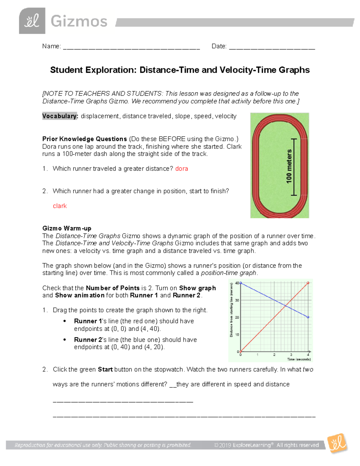 Gizmo - Velocity vs time graphs - Name ...