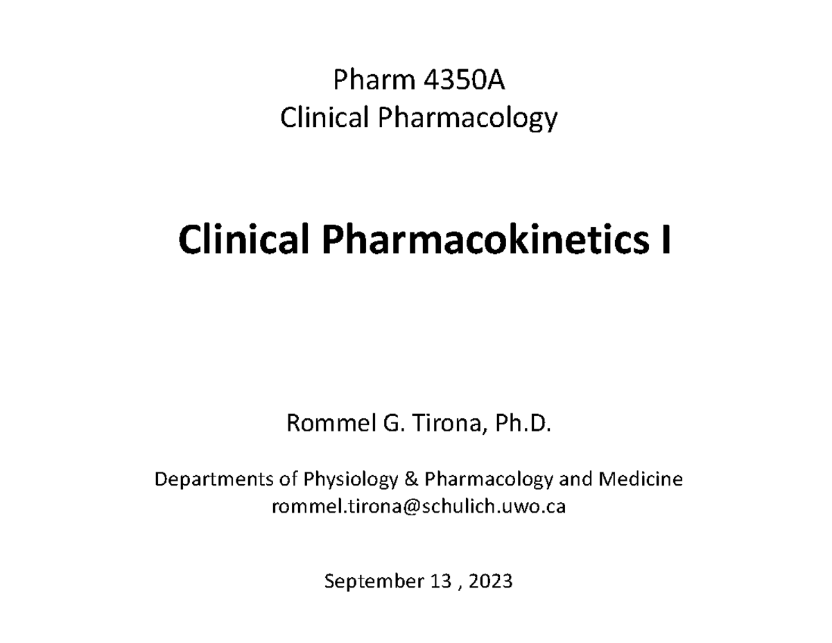 September+13+-+Clinical+Pharmacokinetics+I - Pharm 4350A Clinical ...
