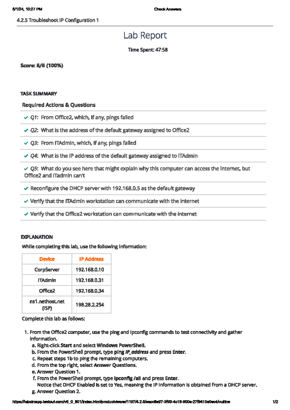 Troubleshoot IP Configuration 1 - NDIT12 - Studocu