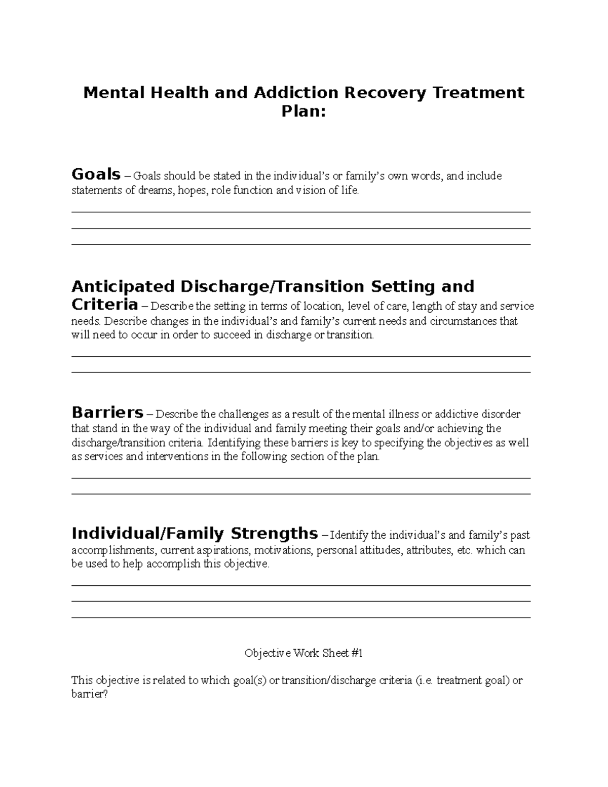Treatment Plan - hums103 - Mental Health and Addiction Recovery ...