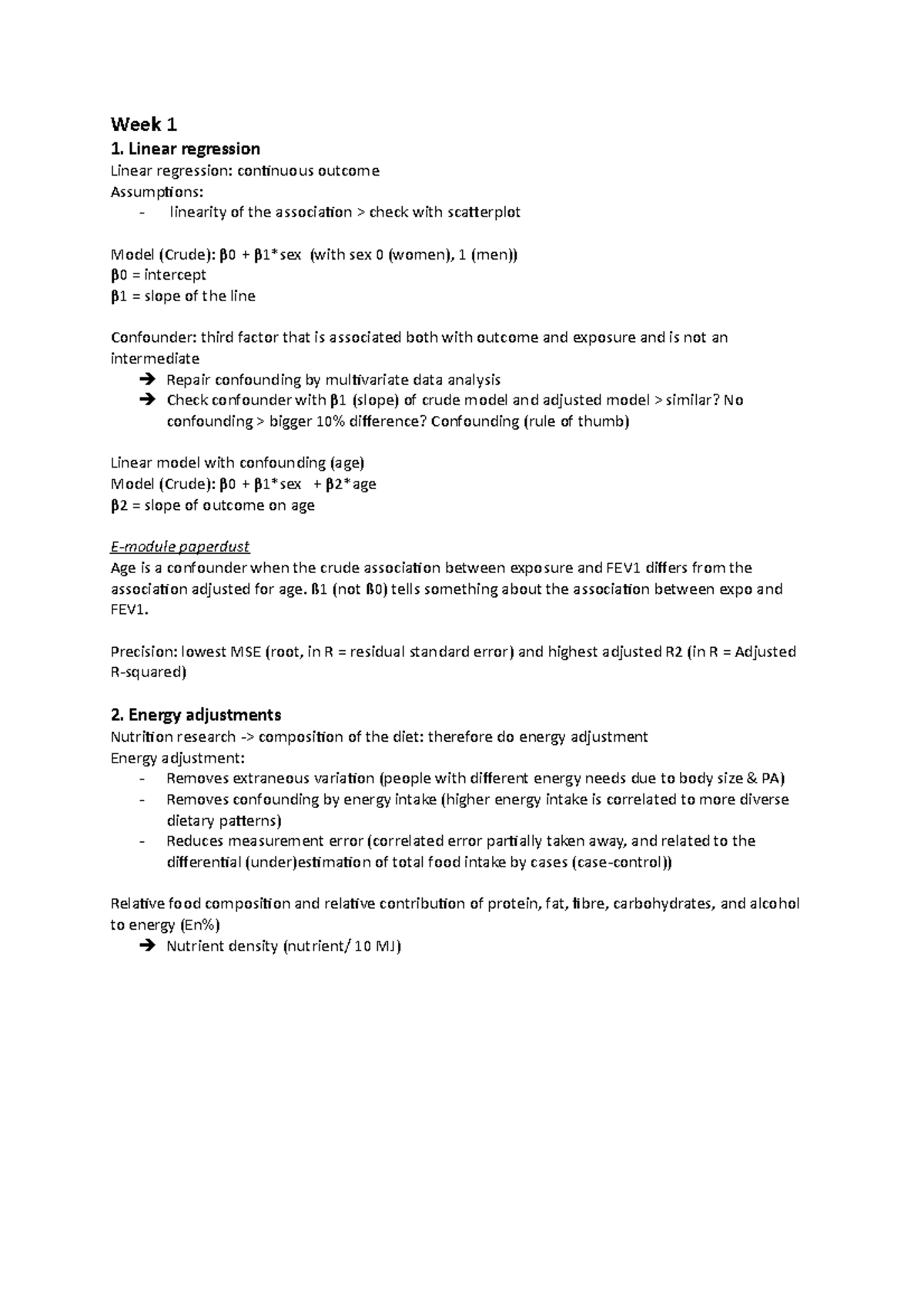 Aantekeningen - Lecture notes - Week 1 1. Linear regression Linear ...