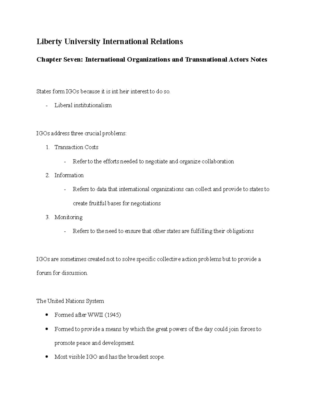 International Relations Chapter Seven Notes - Liberty University ...