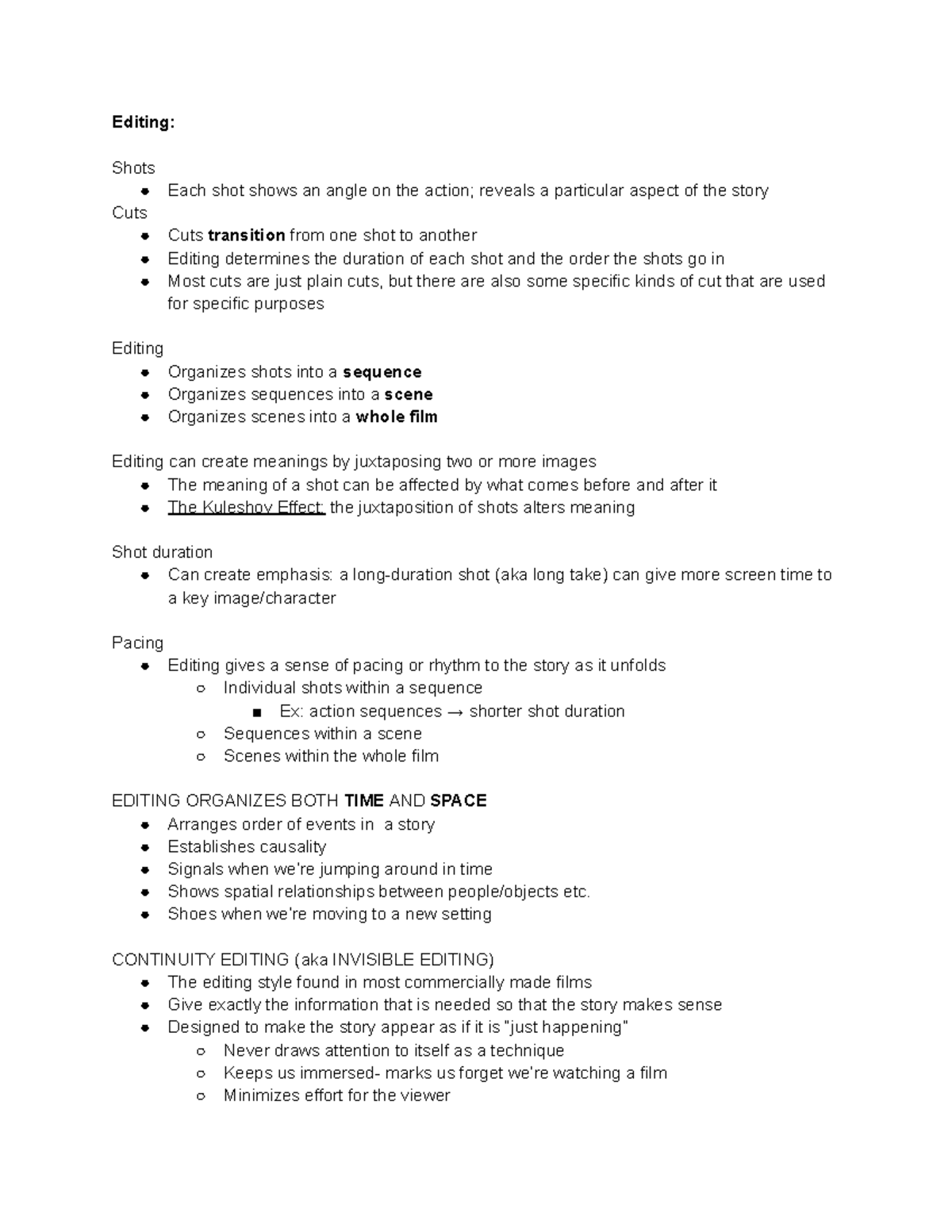 Film History- Editing - Editing: Shots Each shot shows an angle on the ...