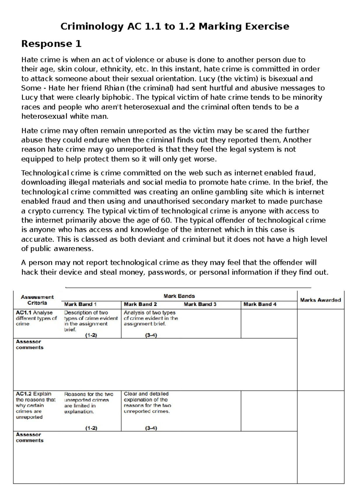 1.1 to 1.2 marking exercise Teacher's Copy - Criminology AC 1 to 1 ...