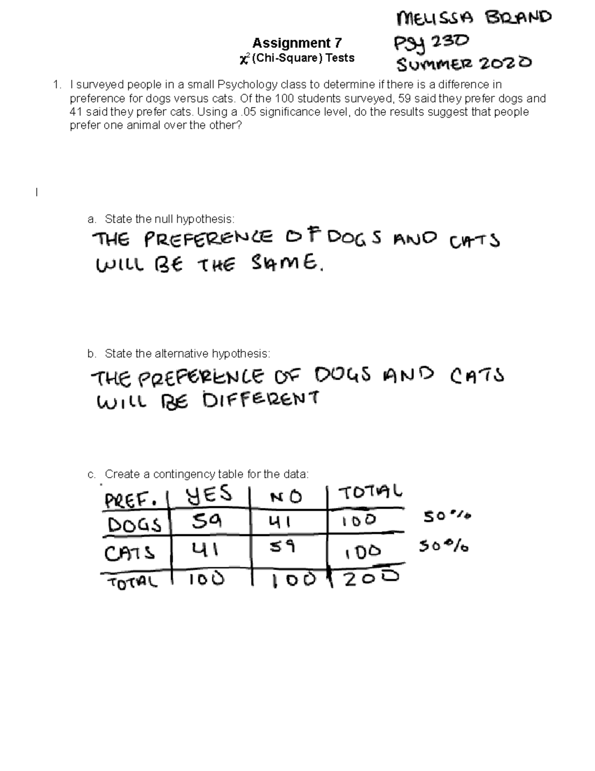 Psy230 Hw 7 Notes On Psy Assignment 7 2 Chi Square Tests I