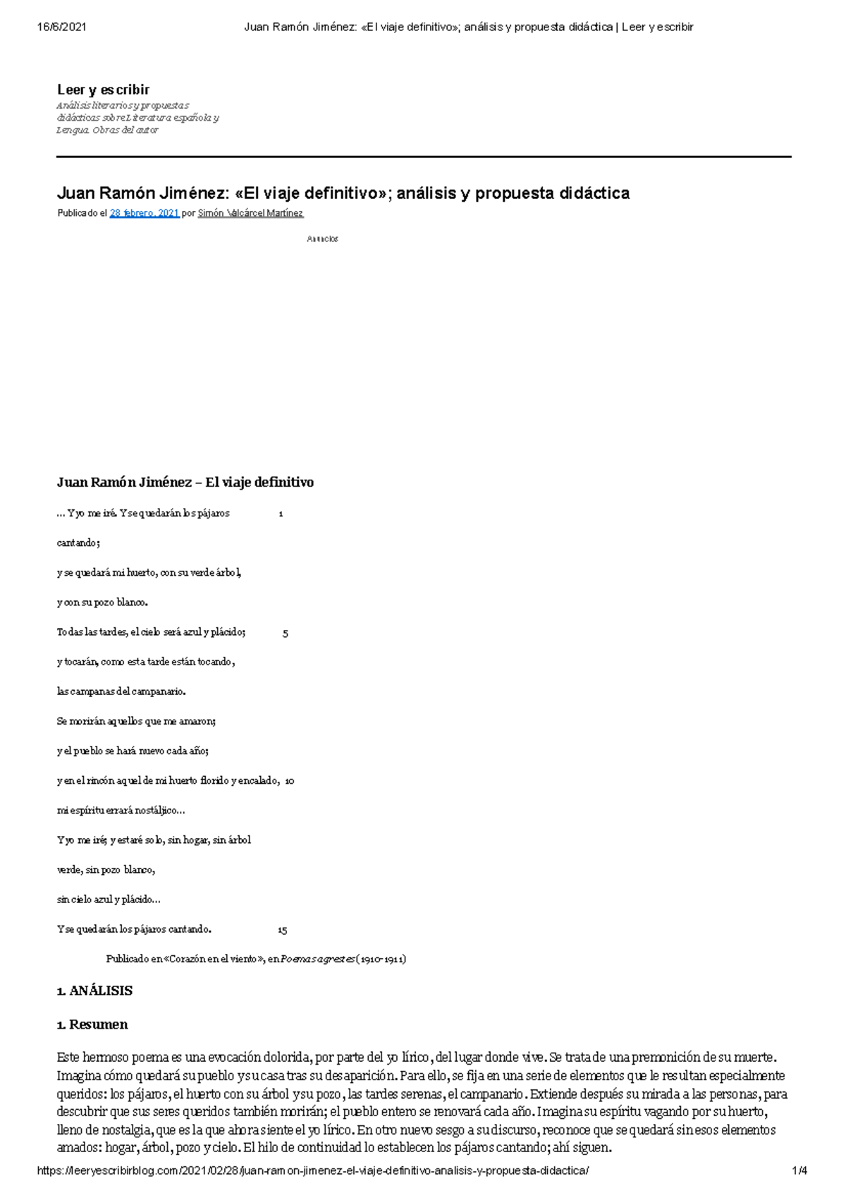 Juan Ramón Jiménez «El viaje definitivo»; análisis y propuesta ...