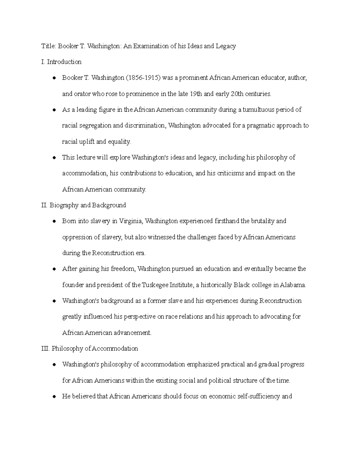 Booker T - Washington: An Examination of his Ideas and Legacy I ...