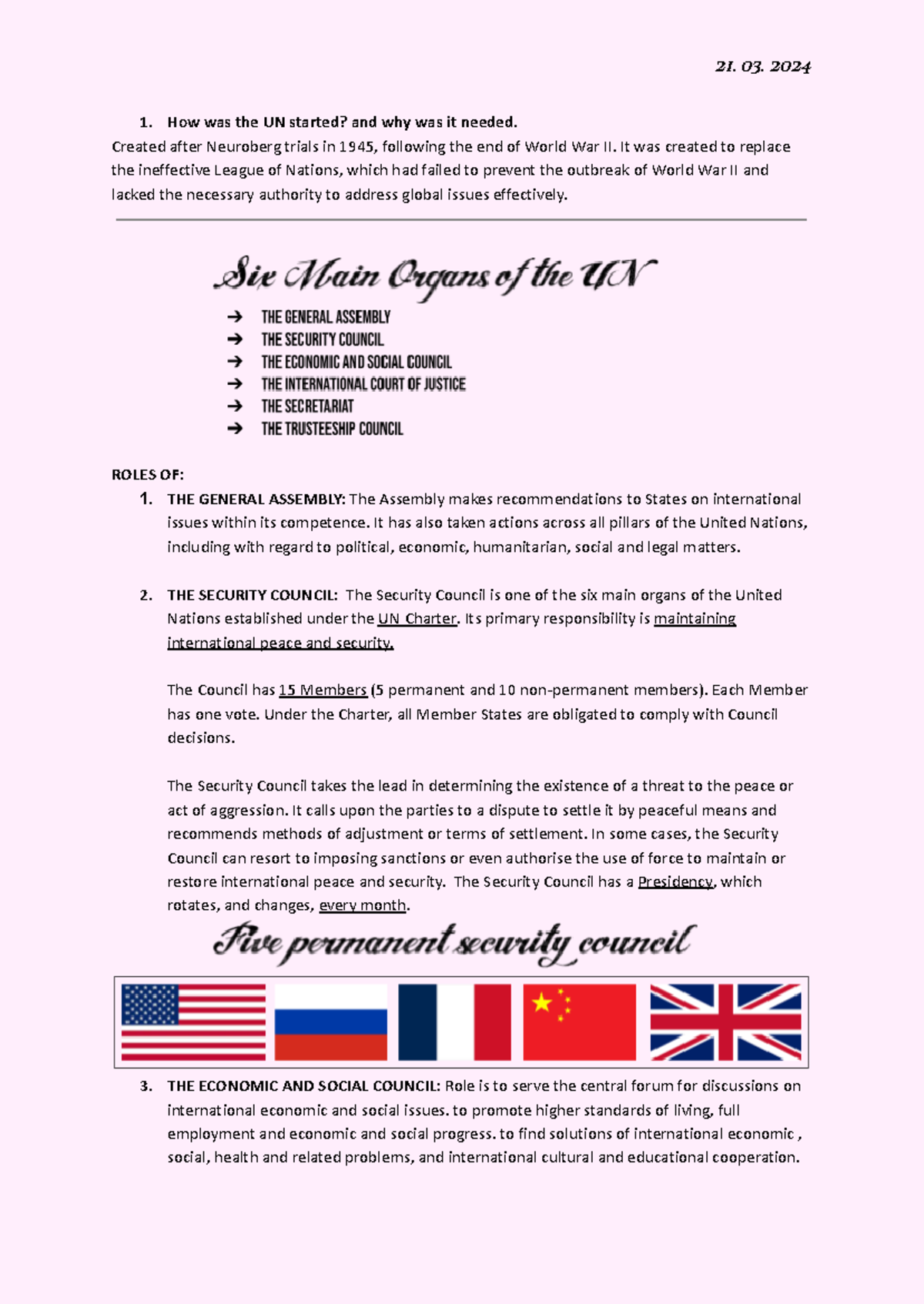 Legal Studies Prelim UN Intro - 21. 03. 2024 How was the UN started ...