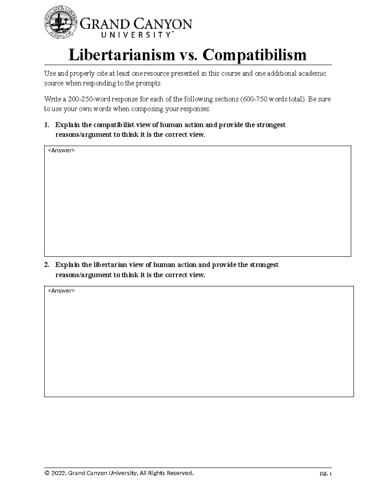 PHI 103 RS T5Libertarianism Compatibilism Worksheet - Libertarianism vs ...