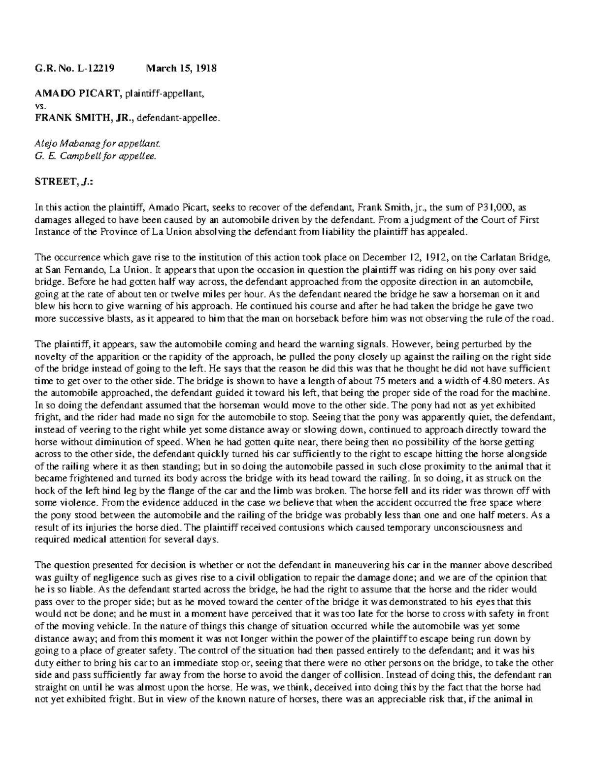 Picart VS Smith - G. No. L- 12219 March 15, 1918 AMADO PICART ...