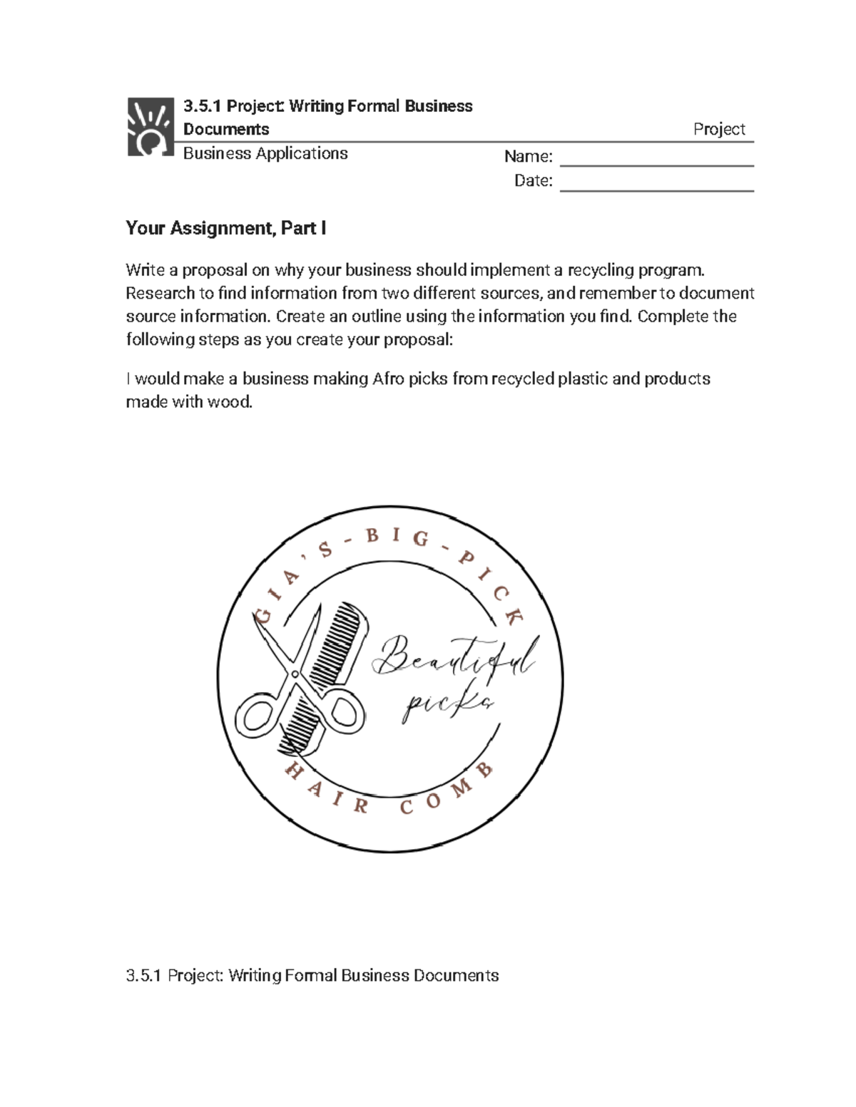 3.5.1 Project - Writing Formal Business Documents (Project) - 3.5 ...