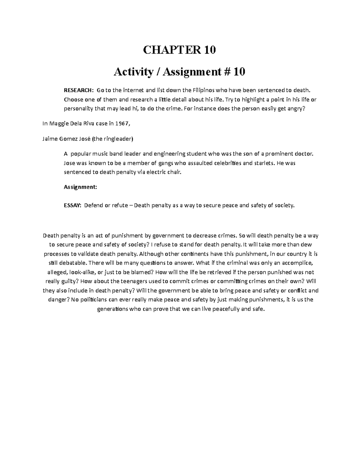 Activity NO. 10 - CHAPTER 10 Activity / Assignment # 10 RESEARCH: Go to the internet and list ...