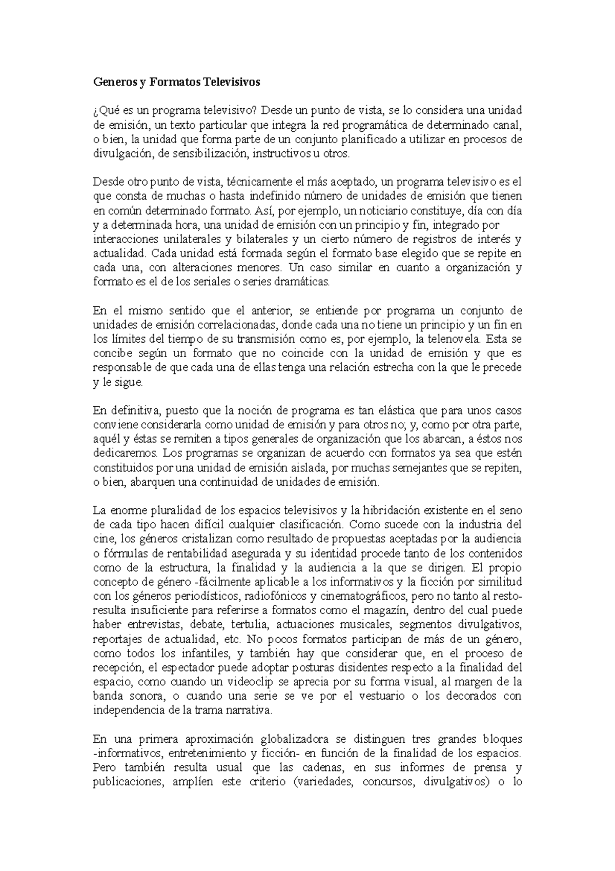 Investigación sobre Generos y Formatos Televisivos - Generos y Formatos ...