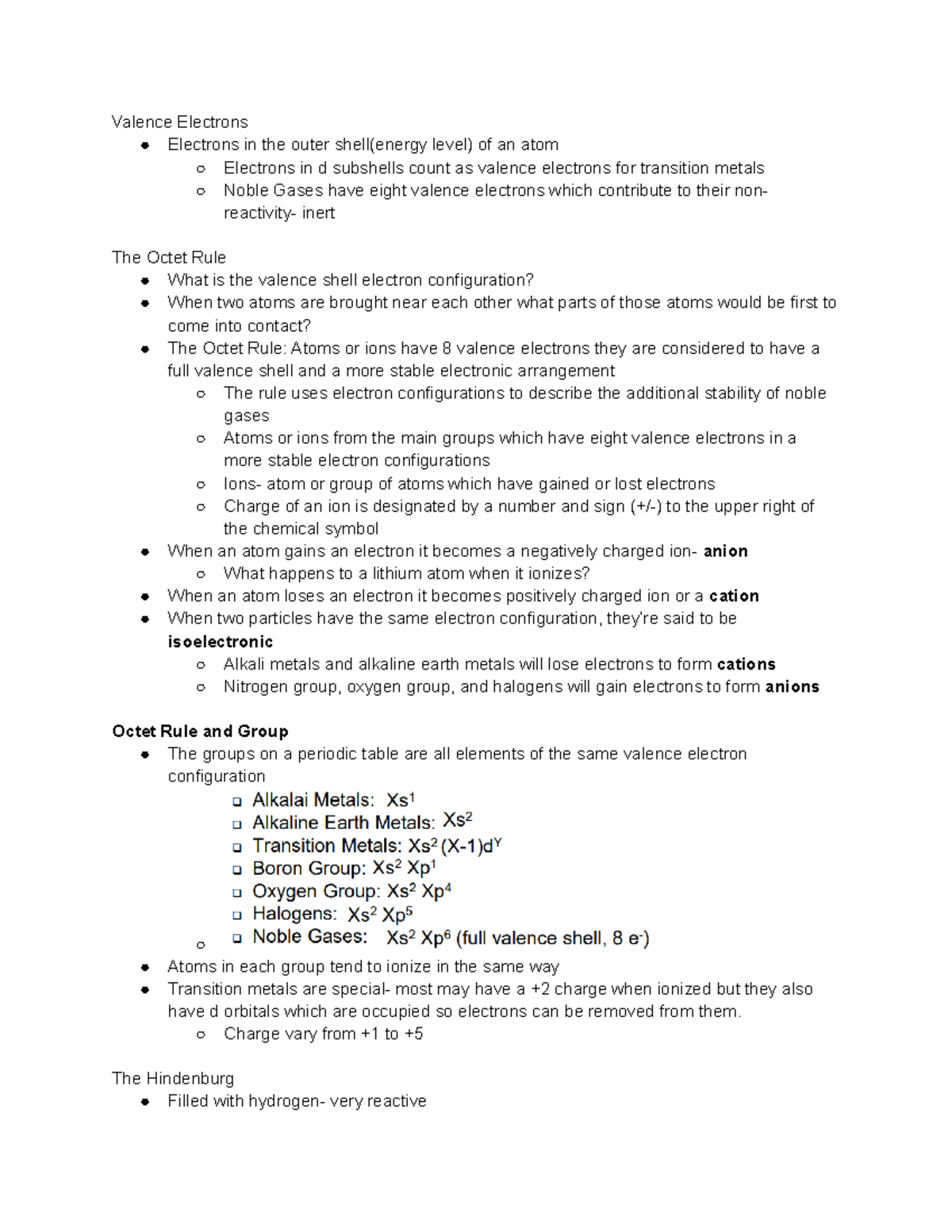 Chem 101 Lecture Notes Week 4 - Valence Electrons Electrons in the ...