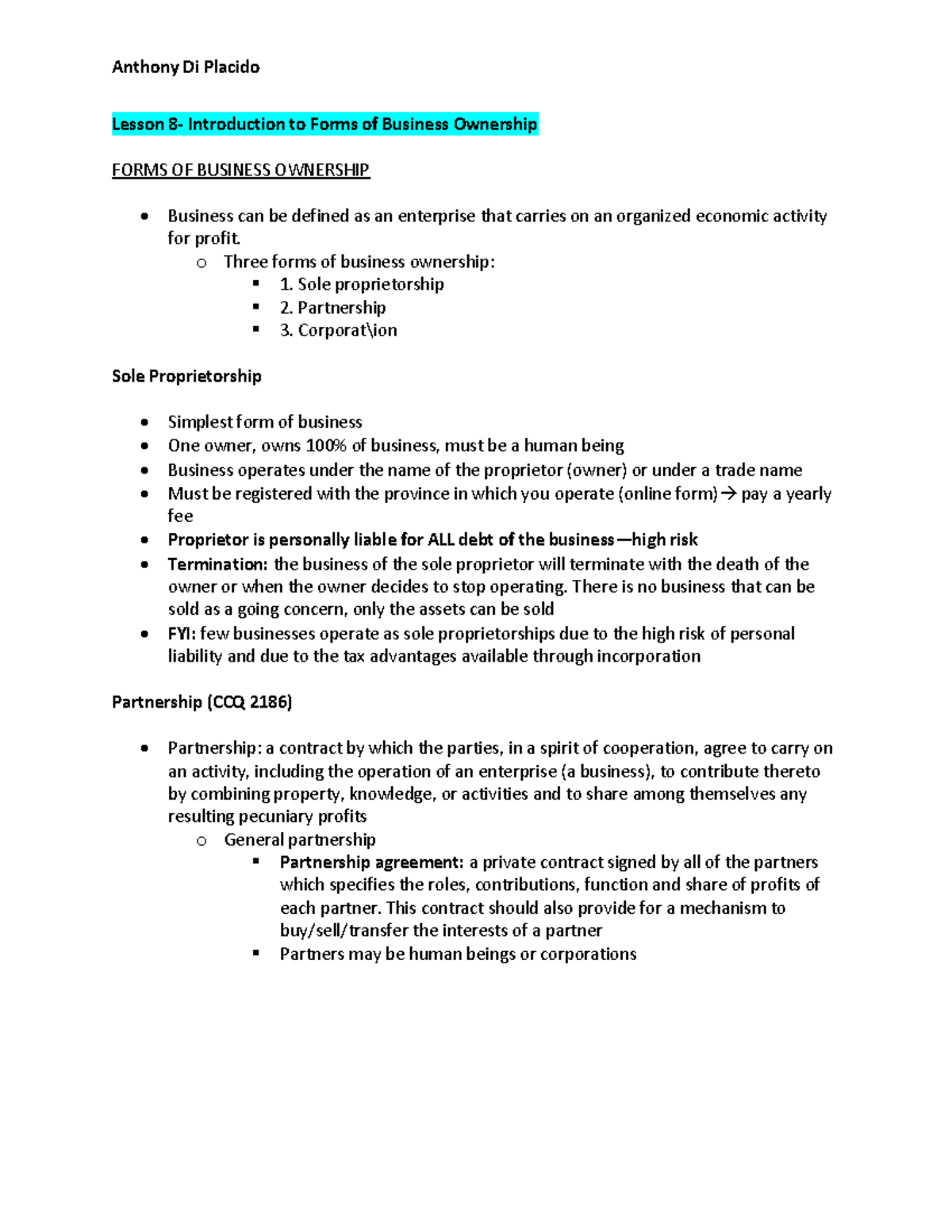 315 Final Notes - solutions - Lesson 8- Introduction to Forms of ...