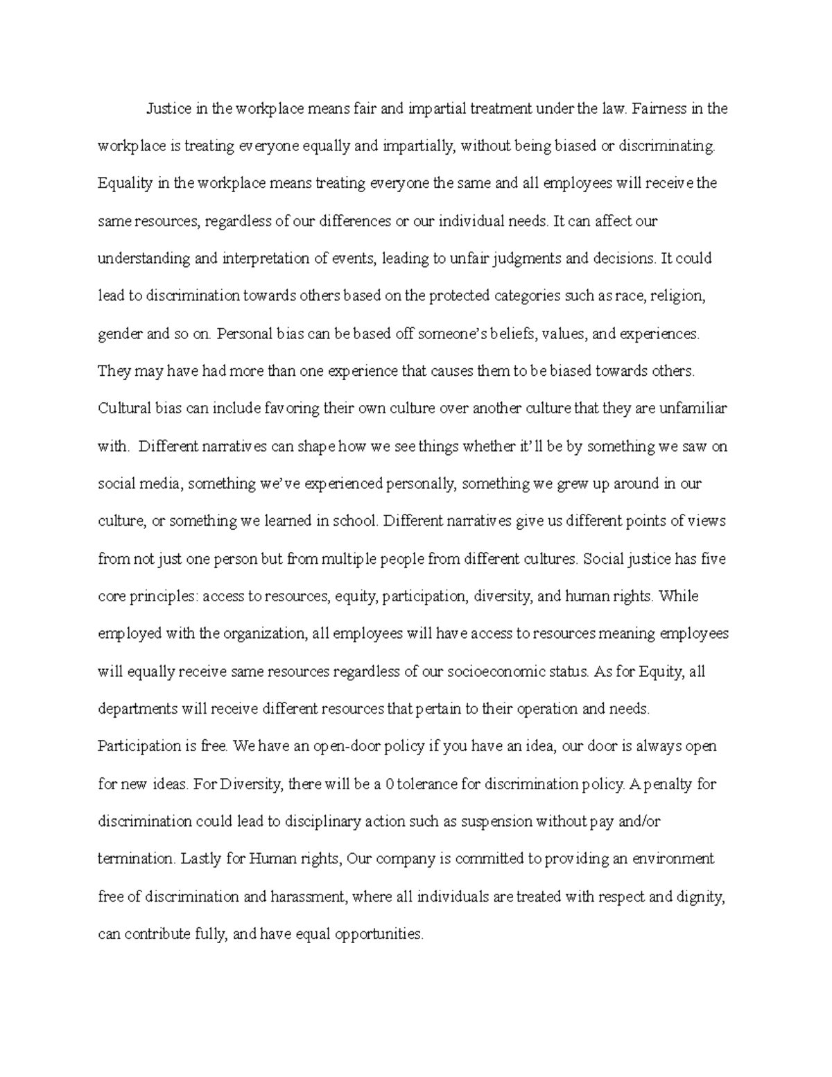 IDS Project 7 - Justice in the workplace means fair and impartial ...