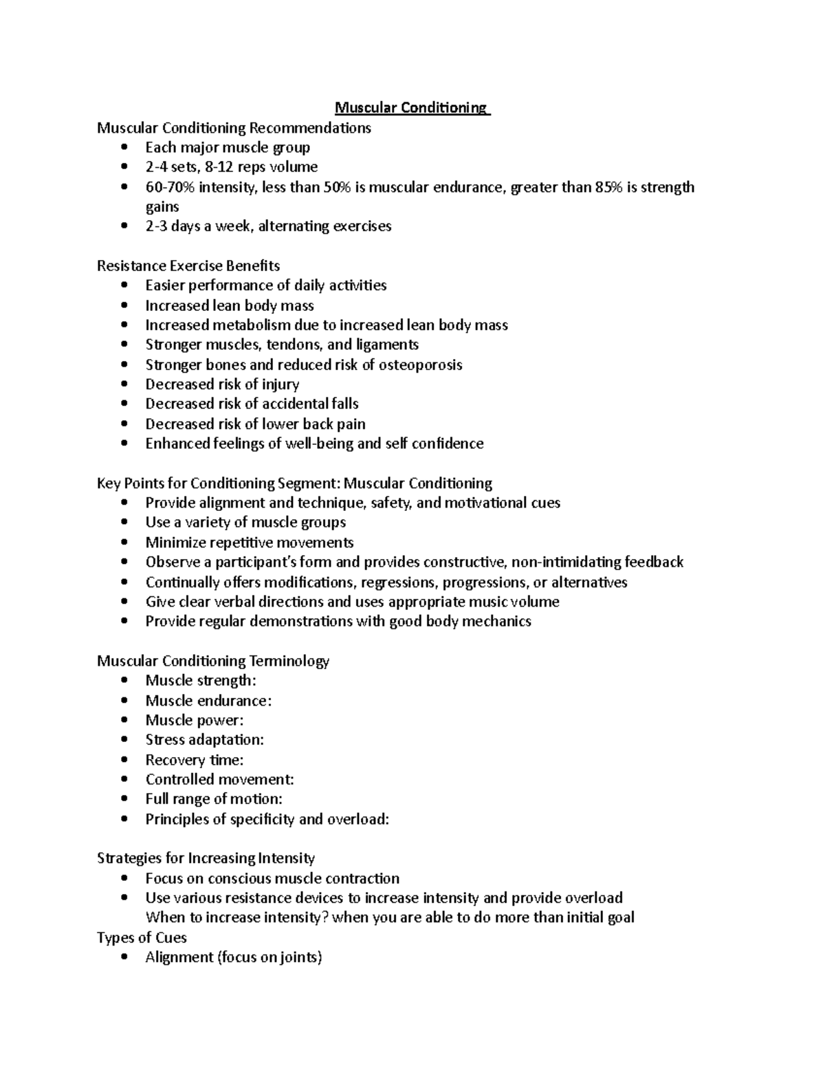 Muscular Conditioning and Flexibility Training - Muscular Conditioning ...