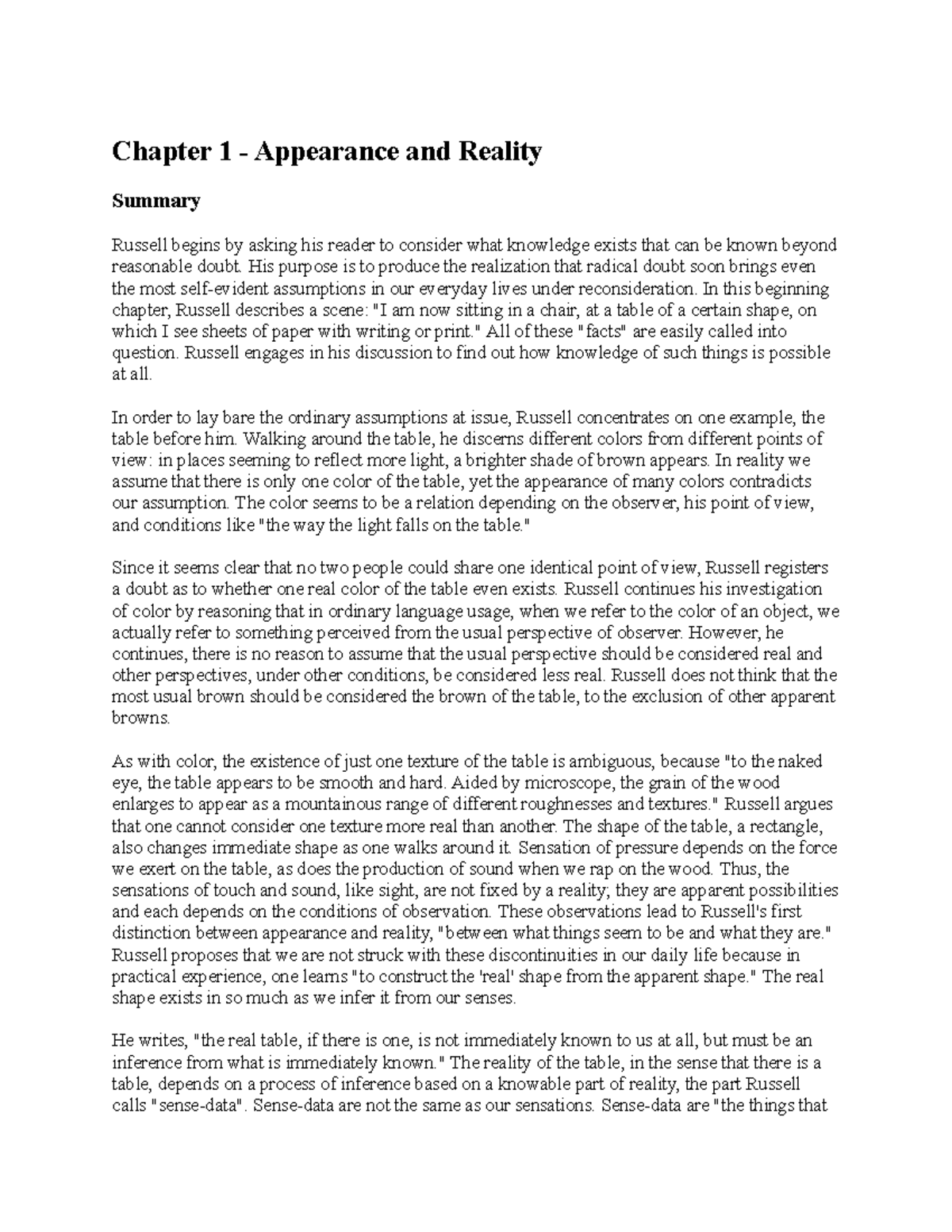 Chapter 1 Appearance and Reality - Chapter 1 - Appearance and Reality ...