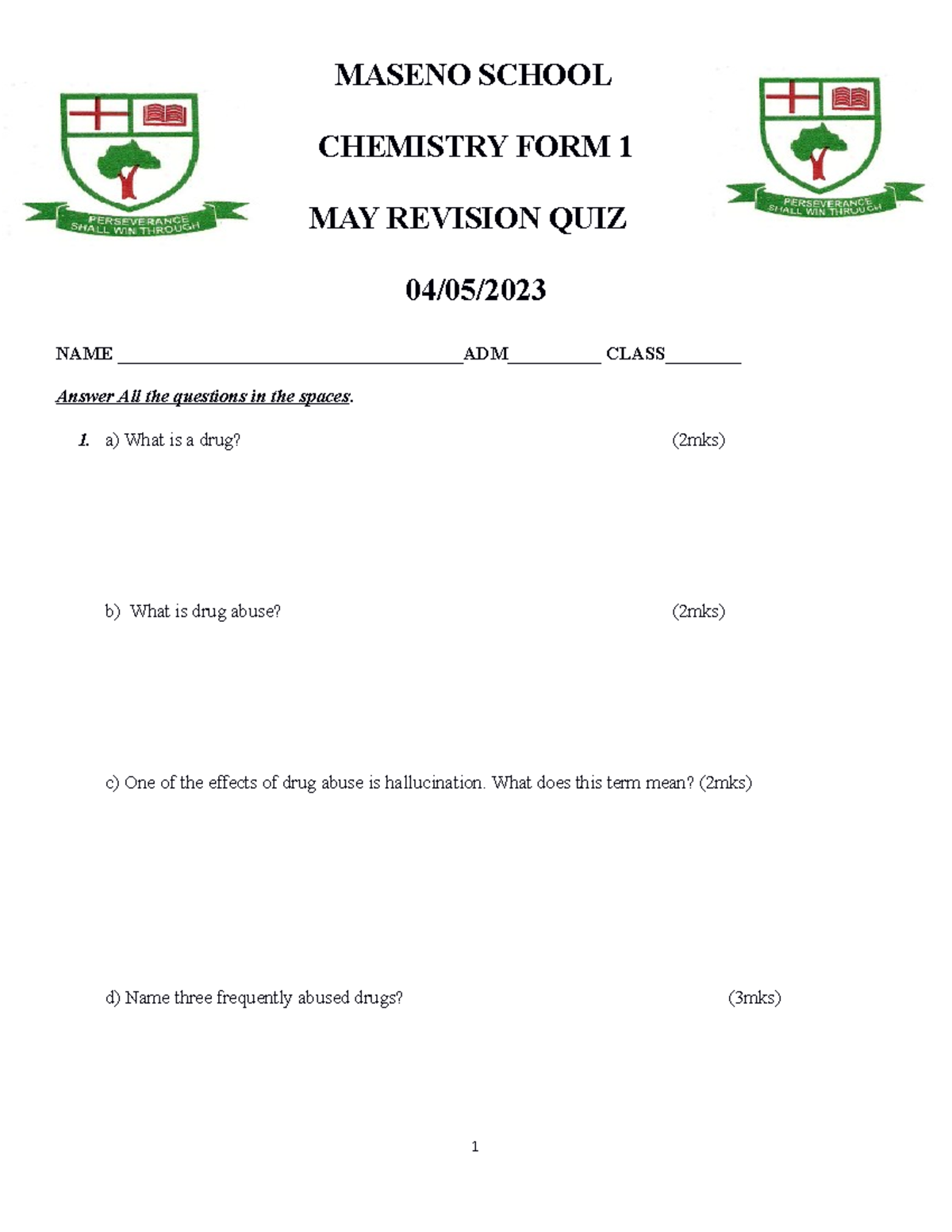 Chemistry FORM ONE R2 - useful for studies - MASENO SCHOOL CHEMISTRY ...