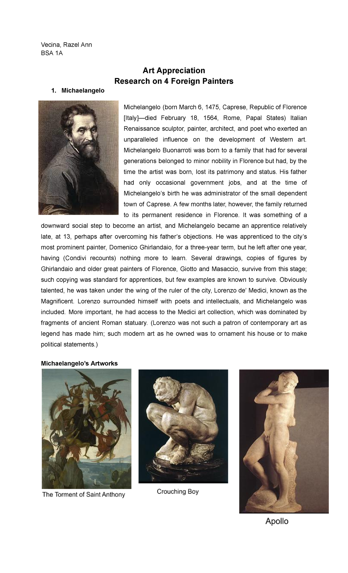 (M) AA - 4 Foreign Painters - Vecina, Razel Ann BSA 1A Art Appreciation ...