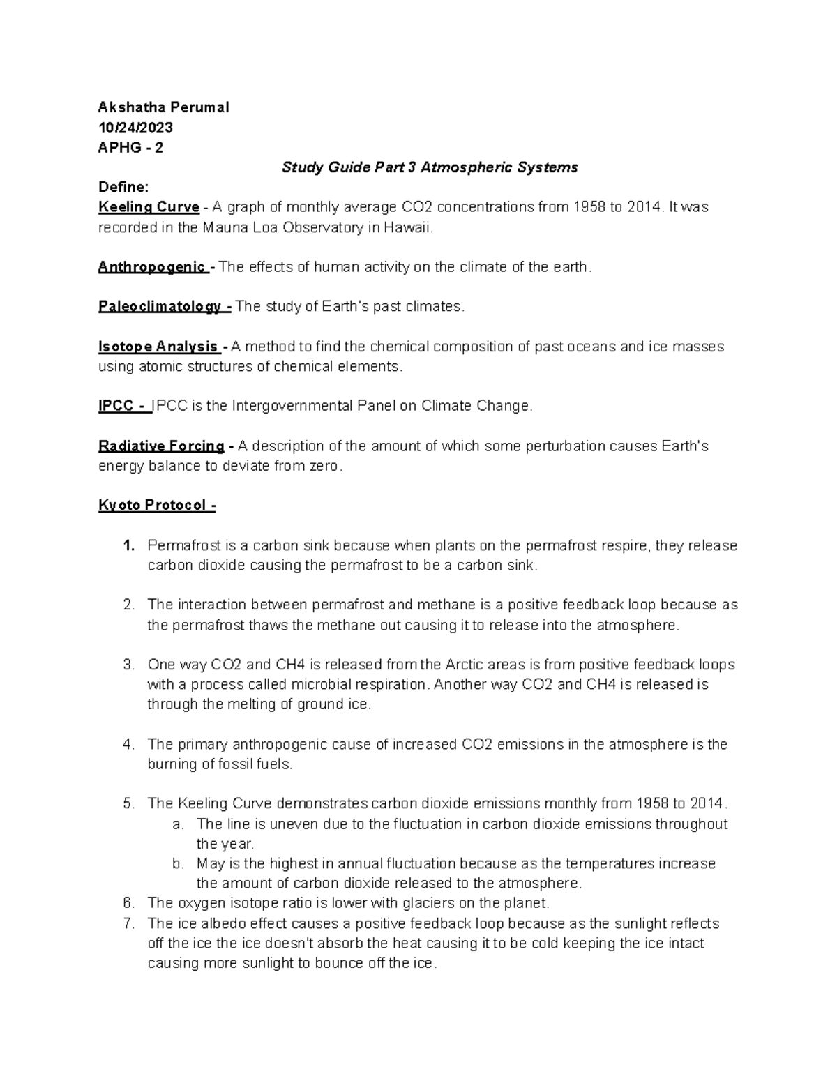 Study Guide Part 3 - Atmospheric Systems - Akshatha Perumal 10/24/ APHG ...