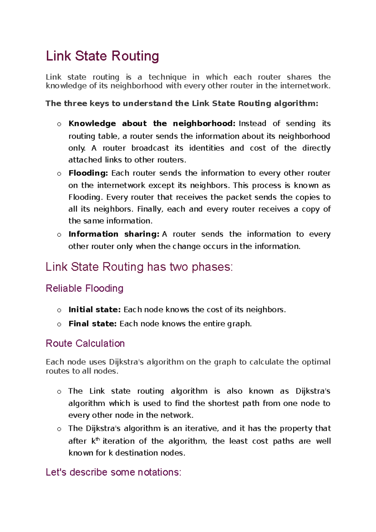 LSR - valid notes for LSR - Link State Routing Link state routing is a ...
