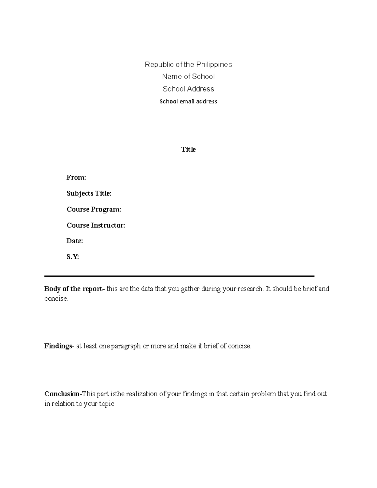 Docx-sample-report - Sample Report - Republic of the Philippines Name ...