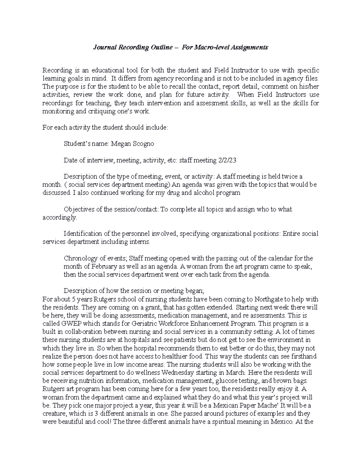 Journal 2-3-23 - Journal Recording Outline – For Macro-level ...