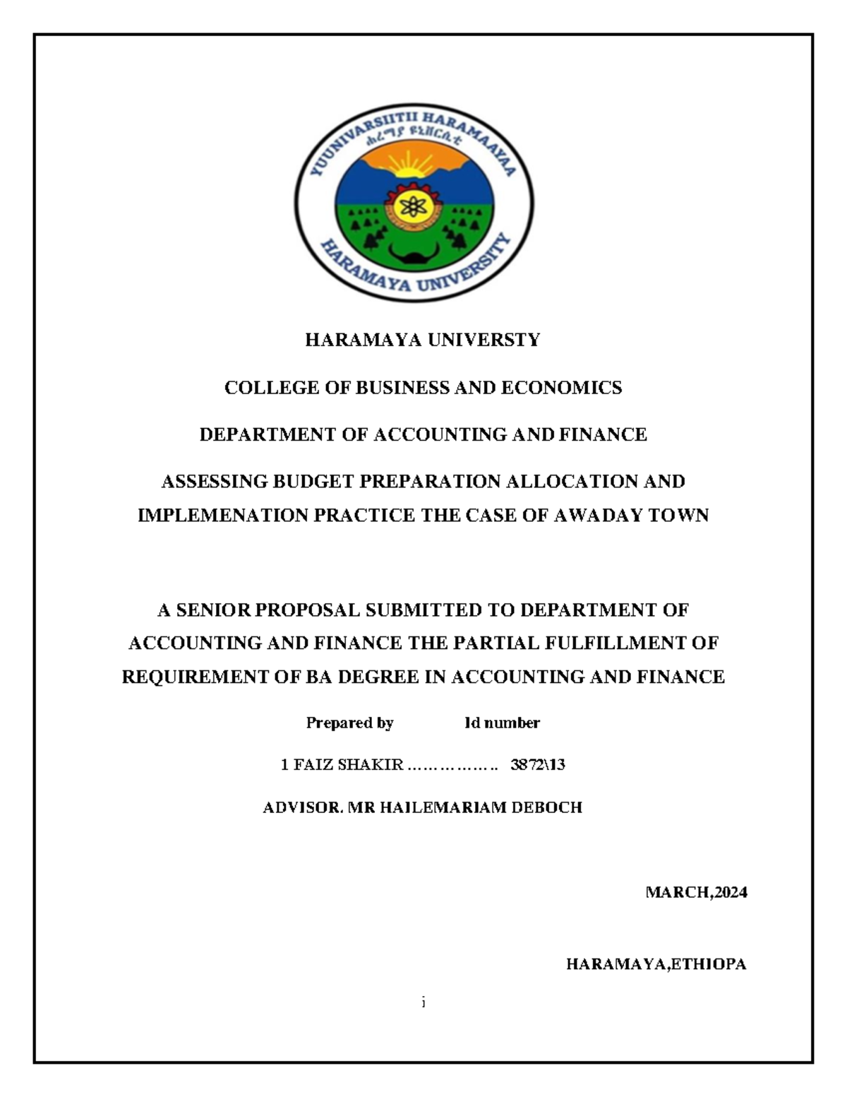 Faiz - i HARAMAYA UNIVERSTY COLLEGE OF BUSINESS AND ECONOMICS ...