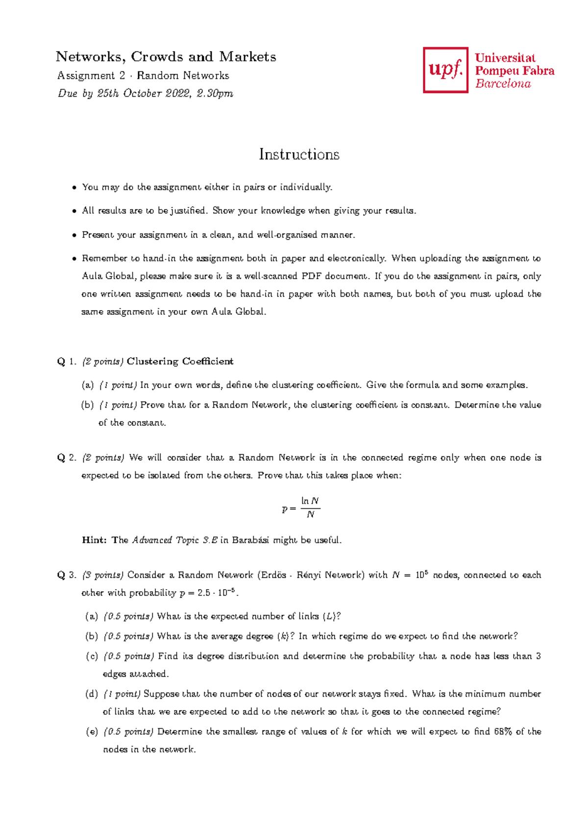 NCM23 A2 - Lista de ejercicios del 'Assignement 2' de Networks, Crowds and Markets - Networks ...