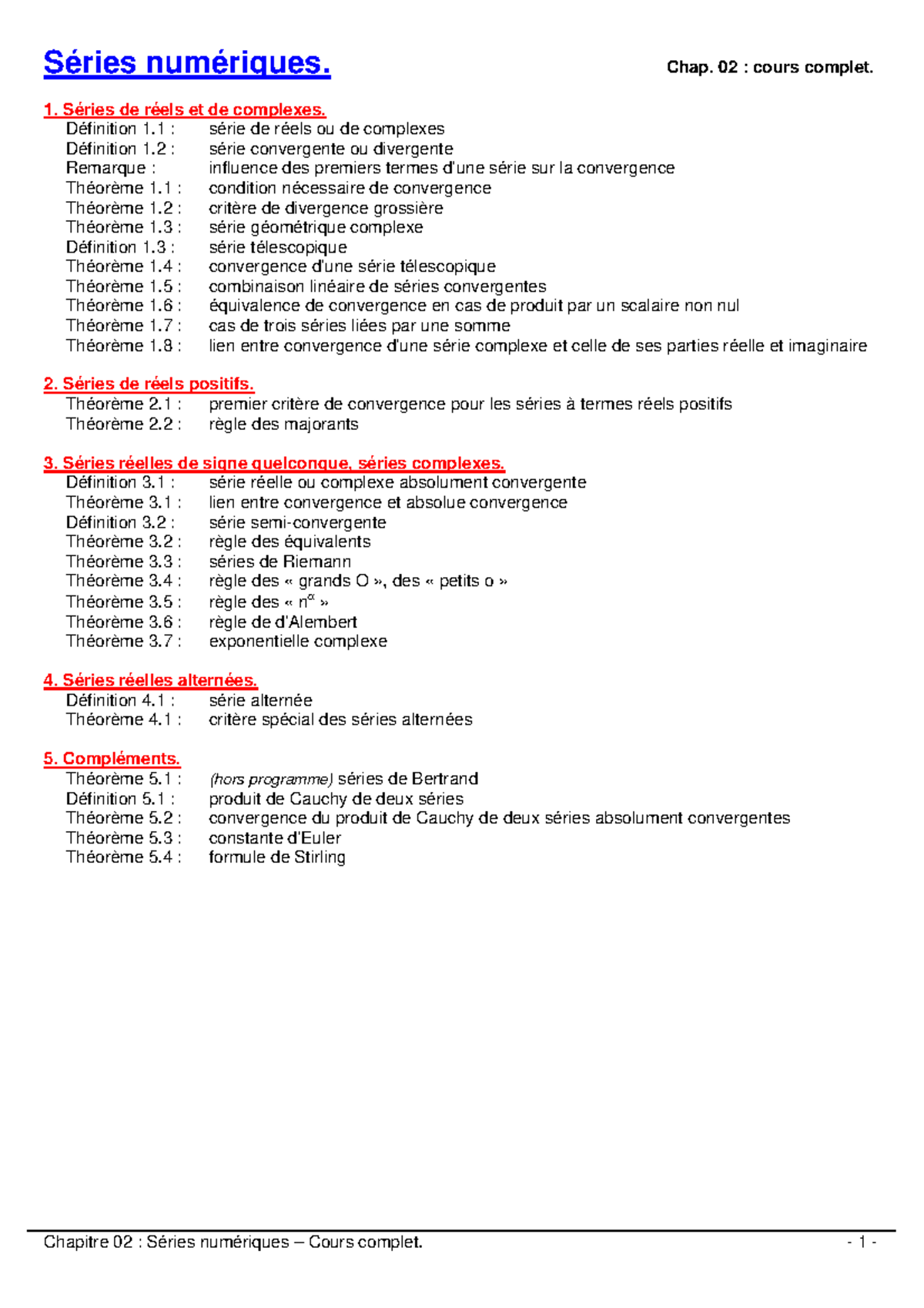 Séries numériques. Chap. 02 cours complet - Séries numériques. Chap. 02 ...
