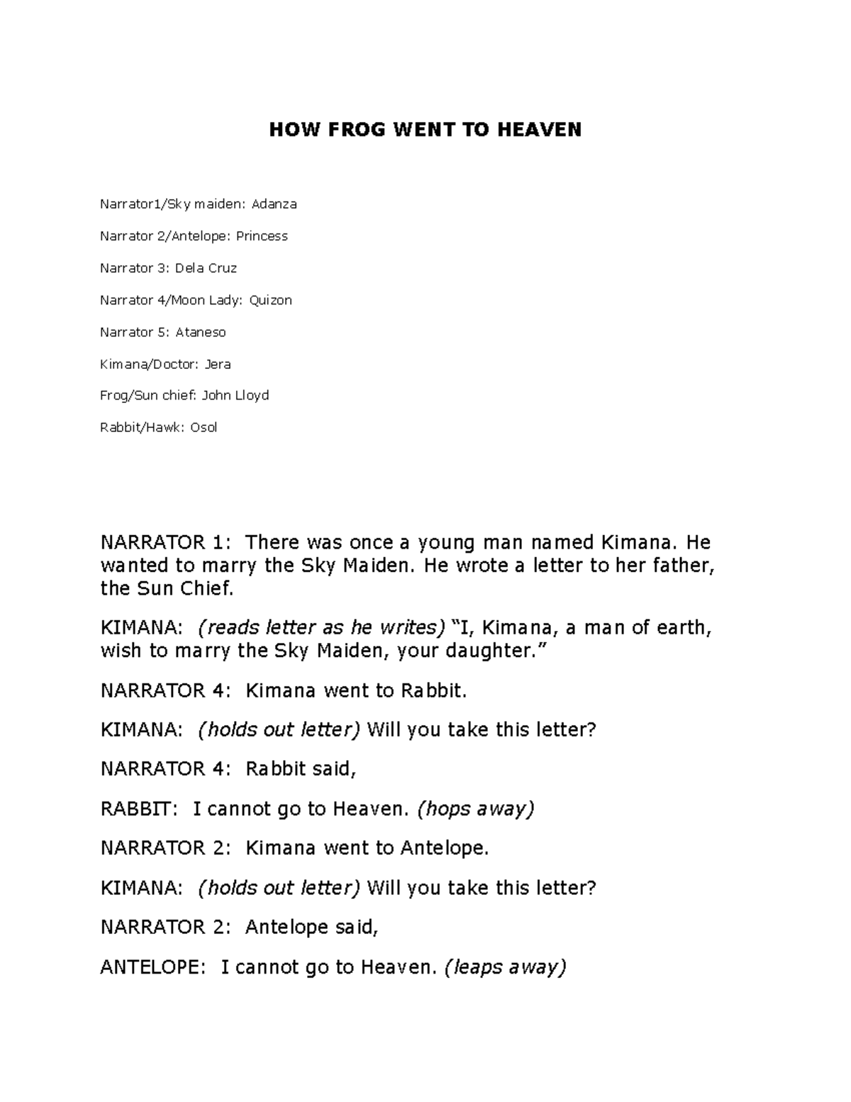 HOW FROG WENT TO Heaven - Hello - HOW FROG WENT TO HEAVEN Narrator1/Sky ...