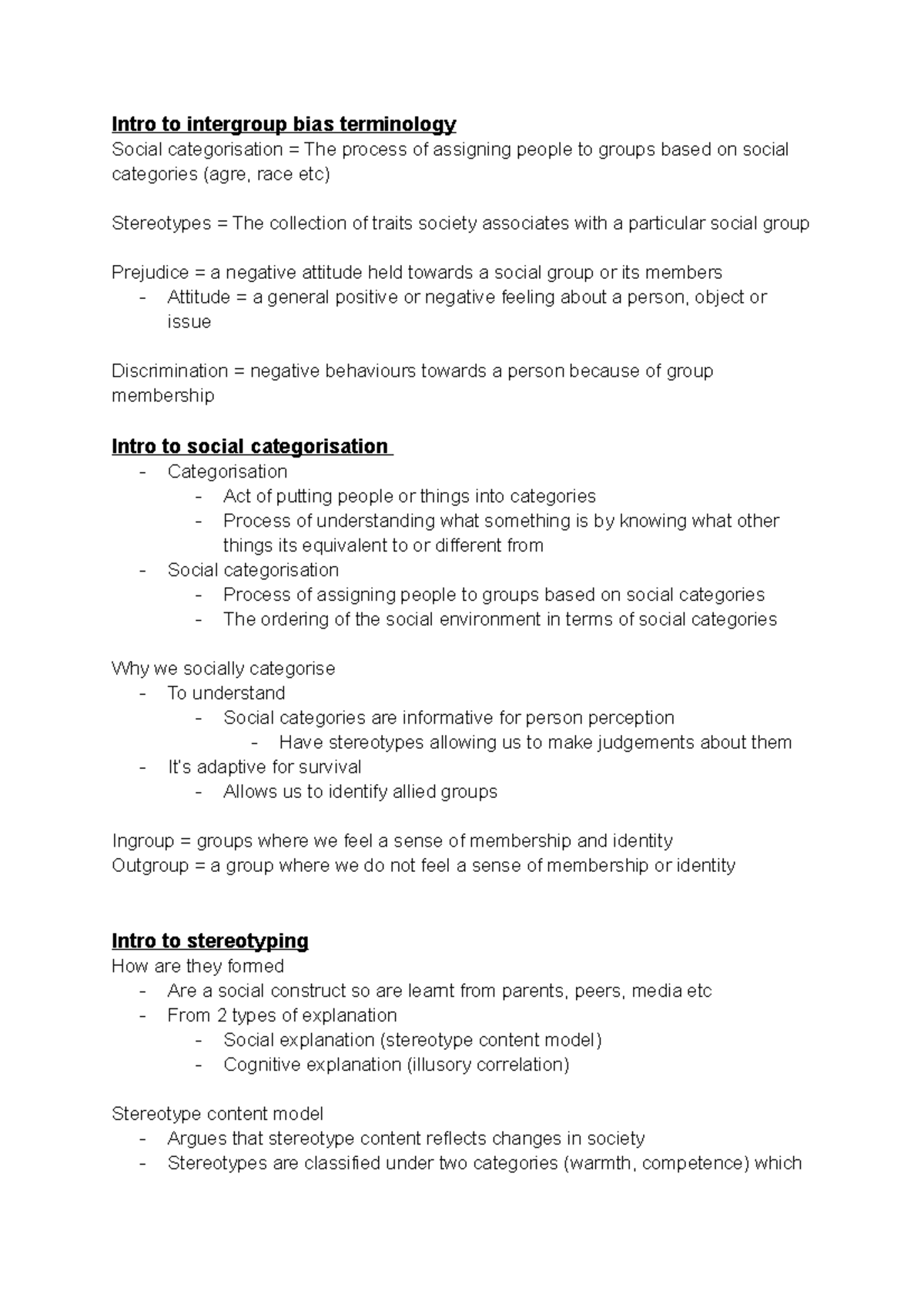 Lecture 4 - Stereotypes - Intro to intergroup bias terminology Social ...