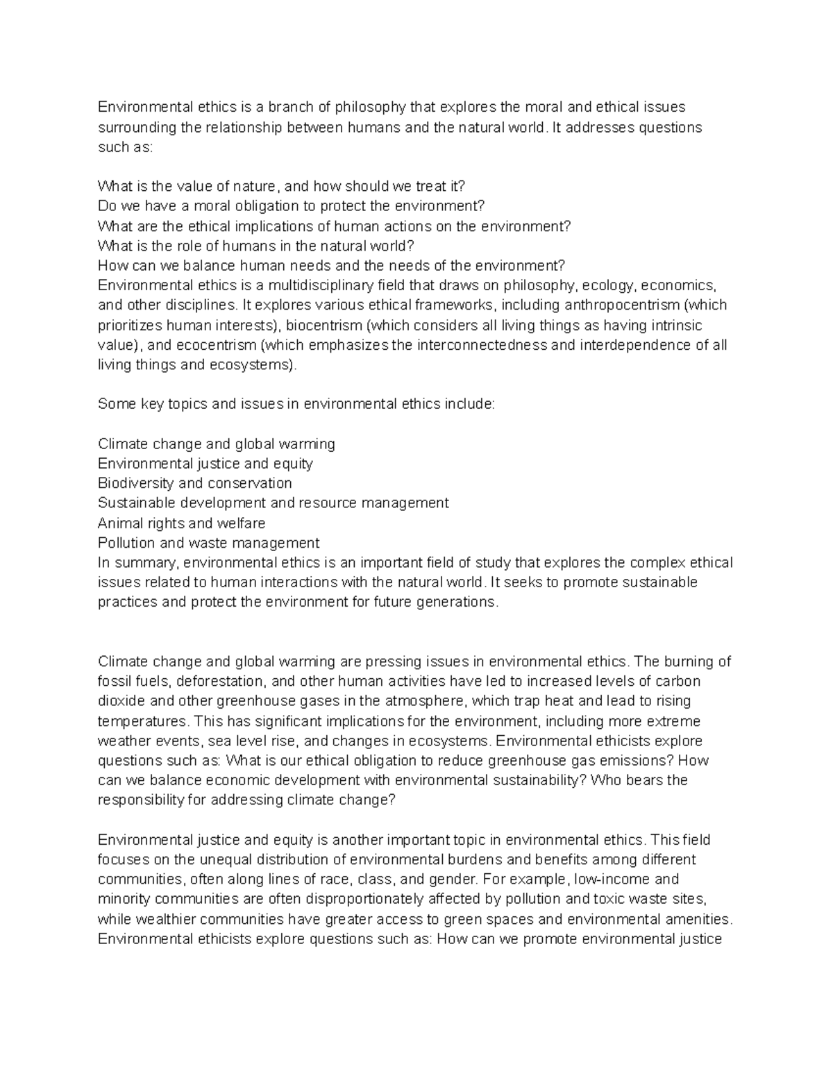 Environmental Ethics #1 - Environmental ethics is a branch of ...