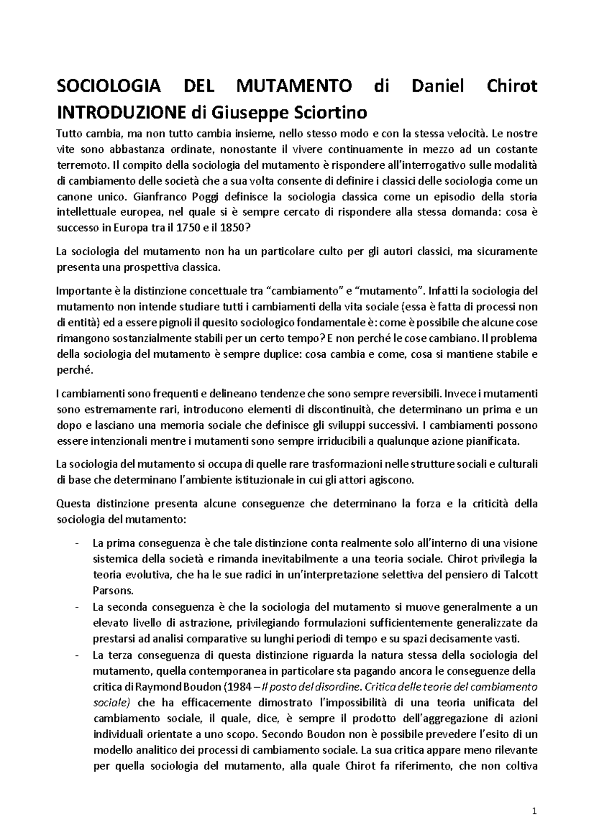 Sociologia del mutamento -Daniel Chirot - 1 SOCIOLOGIA DEL MUTAMENTO di ...