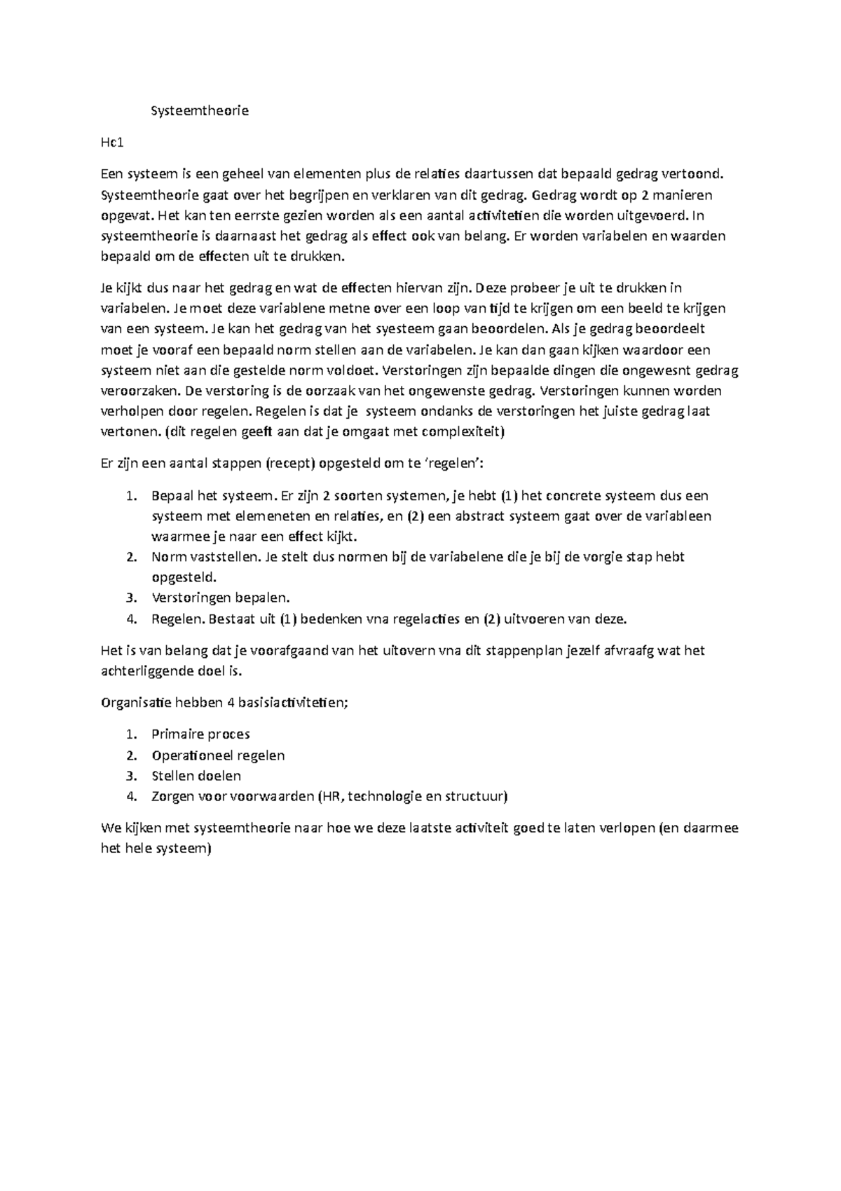 Systeemtheorie hc1 - aantekeningen van het eerste college ...