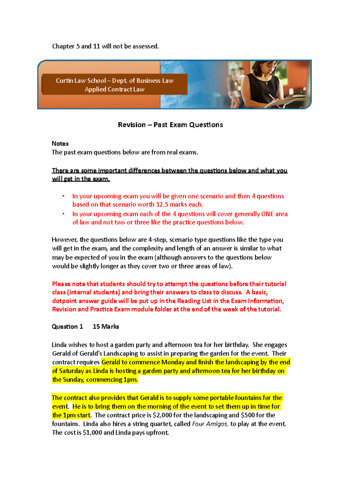 Revision - Past Exam Questions - Chapter 5 and 11 will not be assessed ...