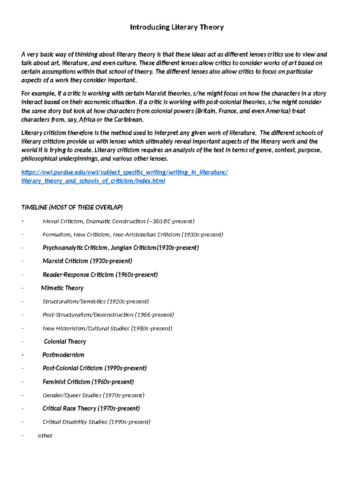 Introducing Literary Theory - These different lenses allow critics to ...