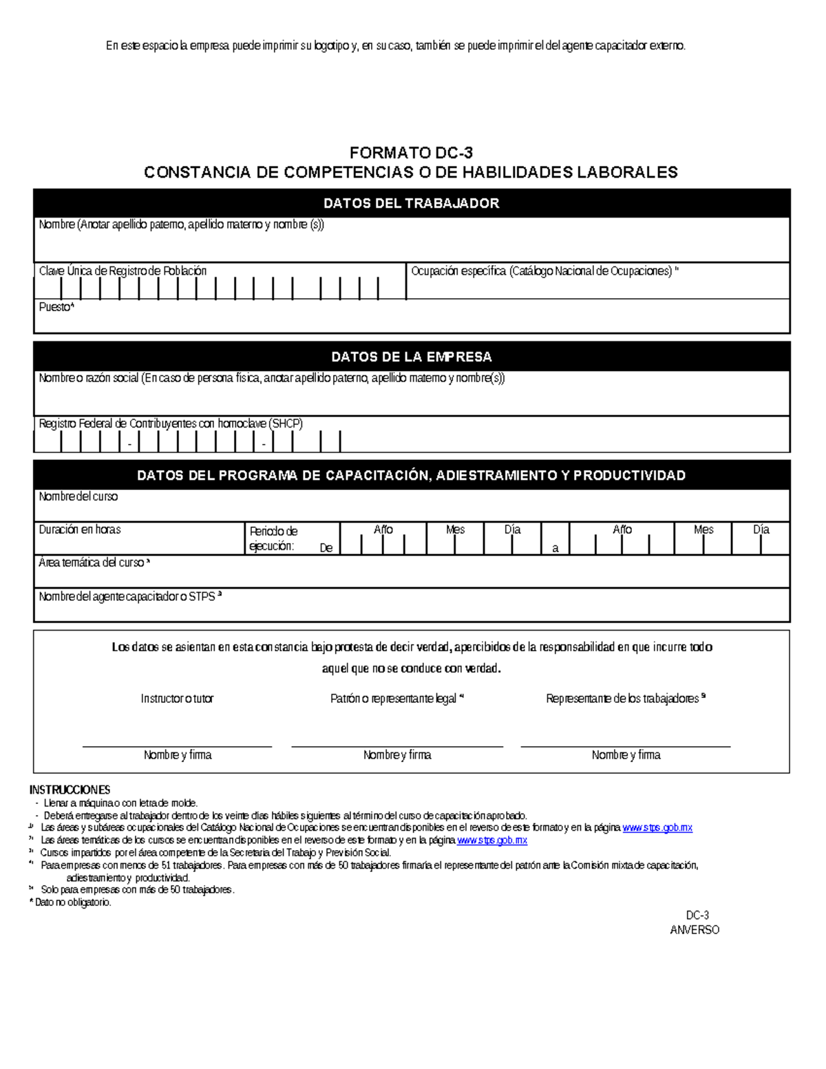 DC 3 Editable - nada - En este espacio la empresa puede imprimir su ...
