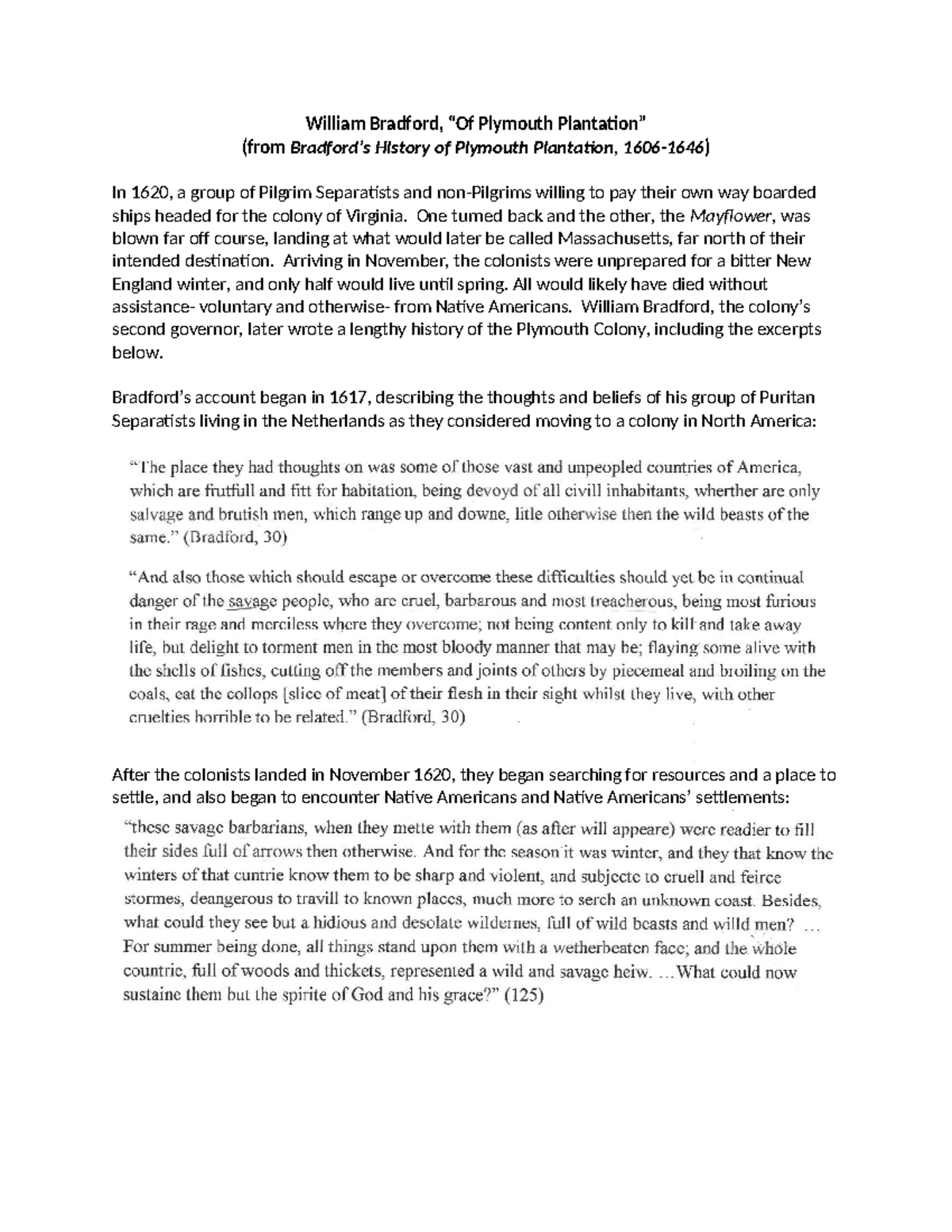 Bradford, Of Plymouth Plantation - William Bradford, “Of Plymouth ...