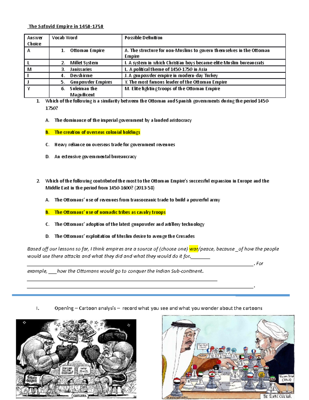 10-25 Safavids v. Ottomans - The Safavid Empire in 1450- Answer Choice ...