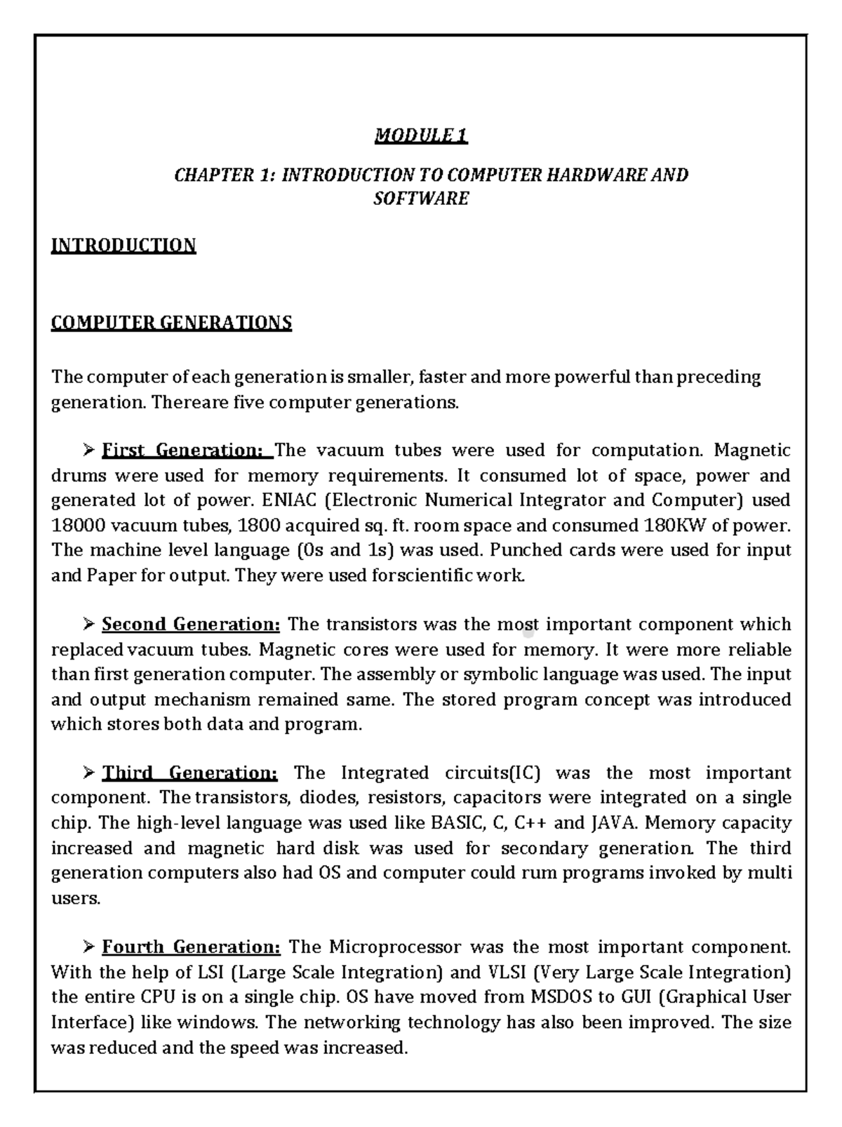 POP Module-1 - MODULE 1 CHAPTER 1: INTRODUCTION TO COMPUTER HARDWARE AND SOFTWARE INTRODUCTION ...