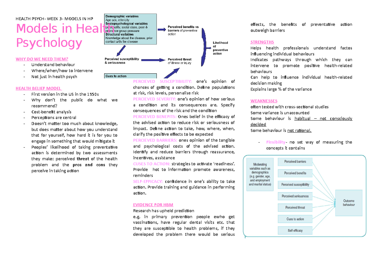Week 3- Models in Health Psychology - HEALTH PSYCH- WEEK 3- MODELS IN ...