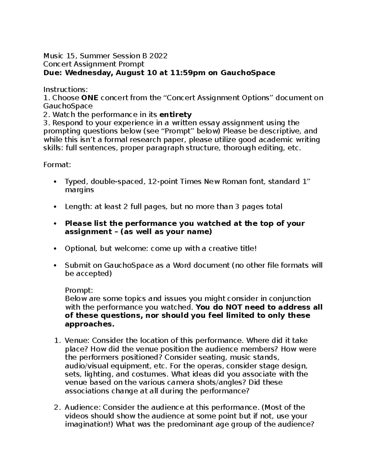Concert Assignment Prompt Summer 2022 B - Music 15, Summer Session B 2022 Concert Assignment ...