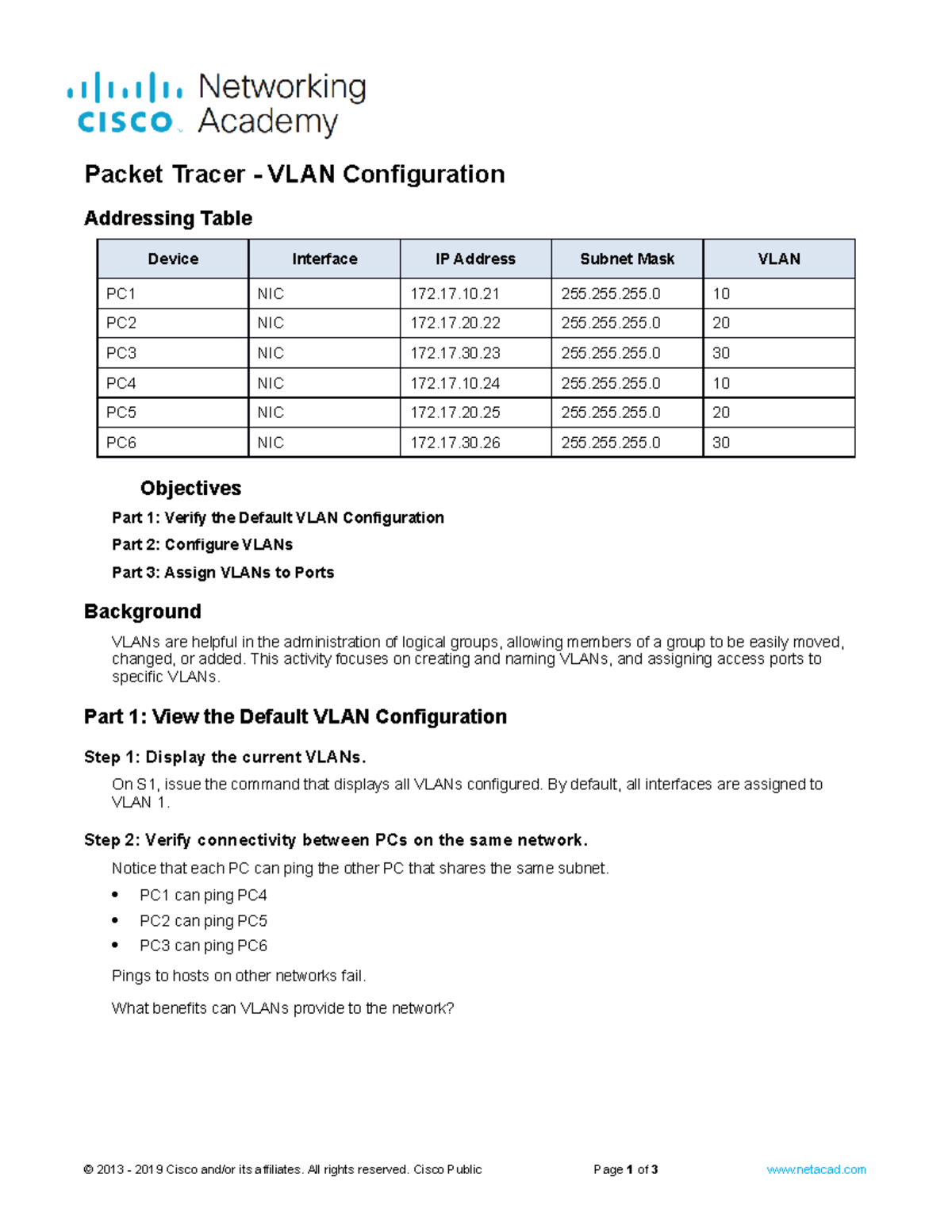 Lab3 Packet Tracer - VLAN Configuration - Packet Tracer - VLAN ...