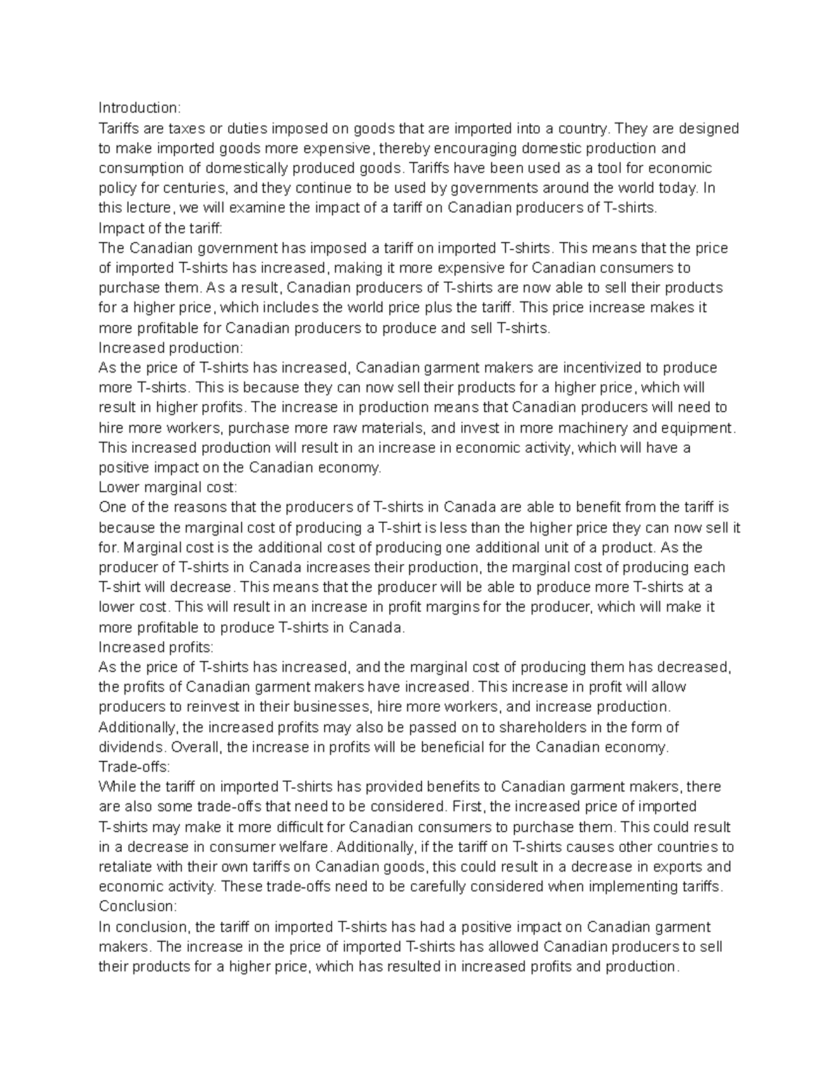 ECON101 lecture notes 14 - Introduction: Tariffs are taxes or duties ...