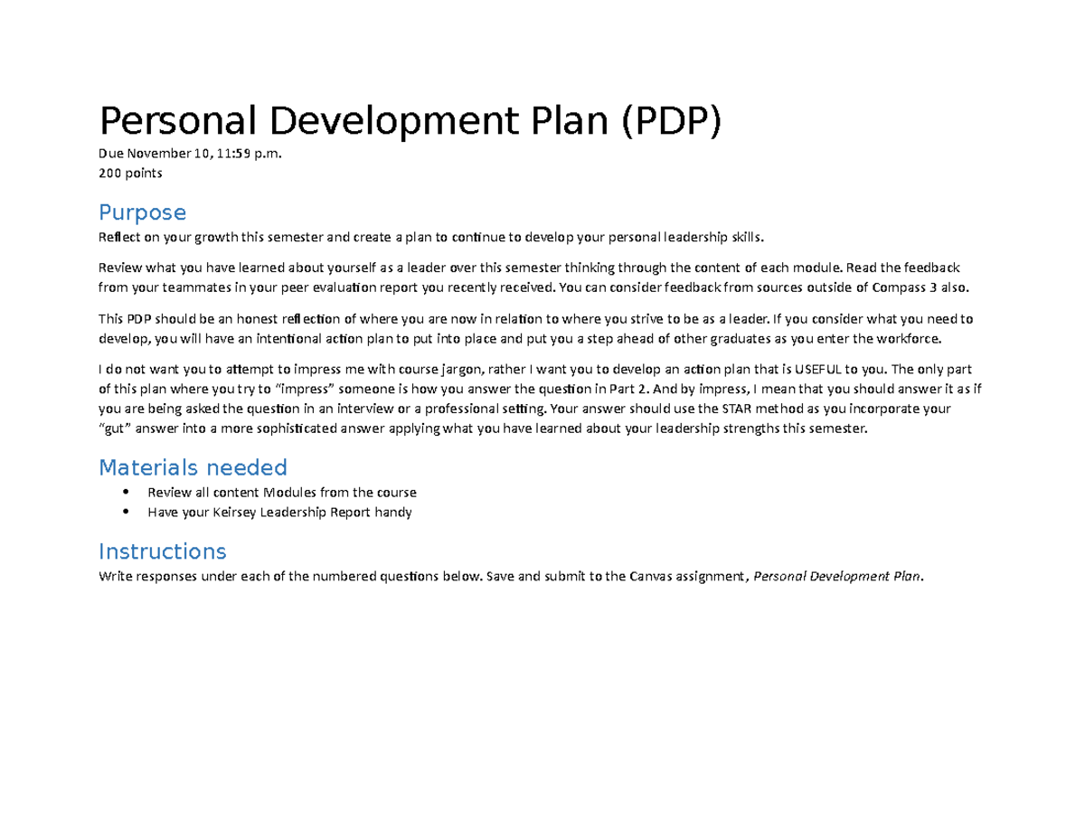 PDP - Final - Personal Development Plan (PDP) Due November 10, 11:59 p ...