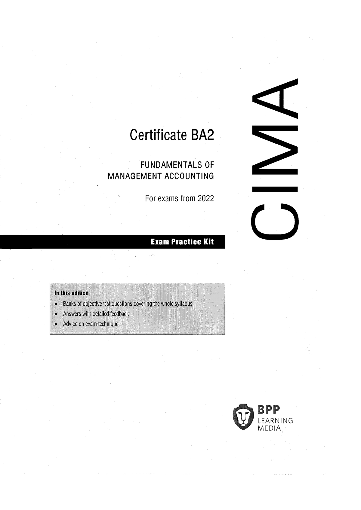 BA2-BPP-RK 2022 - CIMA - Fundamentals of Managment Accounting - Studocu
