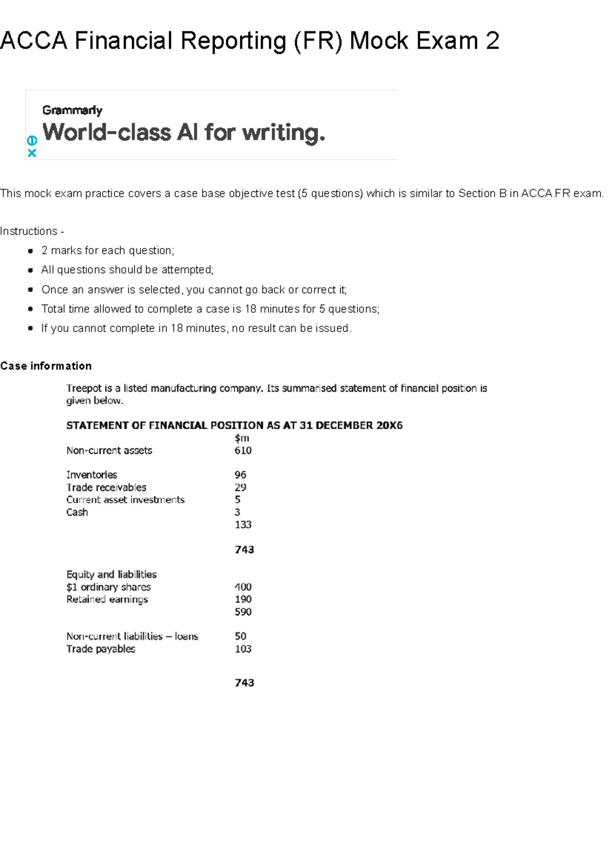 ACCA FR (F7) Mock Exam - 2 Got it Pass - ACCA Financial Reporting (FR ...