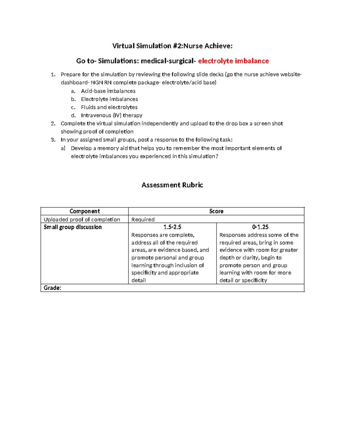 Vsim - virtual sim 2 - Virtual Simulation #2:Nurse Achieve: Go to ...
